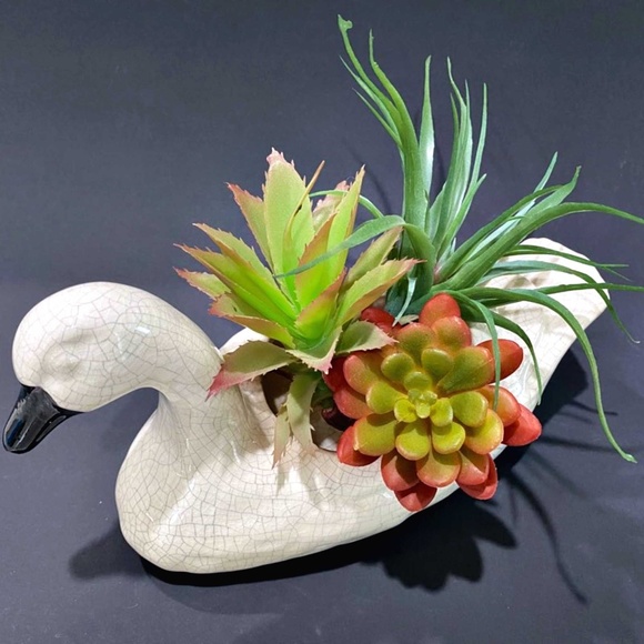 Accents | Vintage White Ceramic Duck Planter W Black Bill Crazing ...